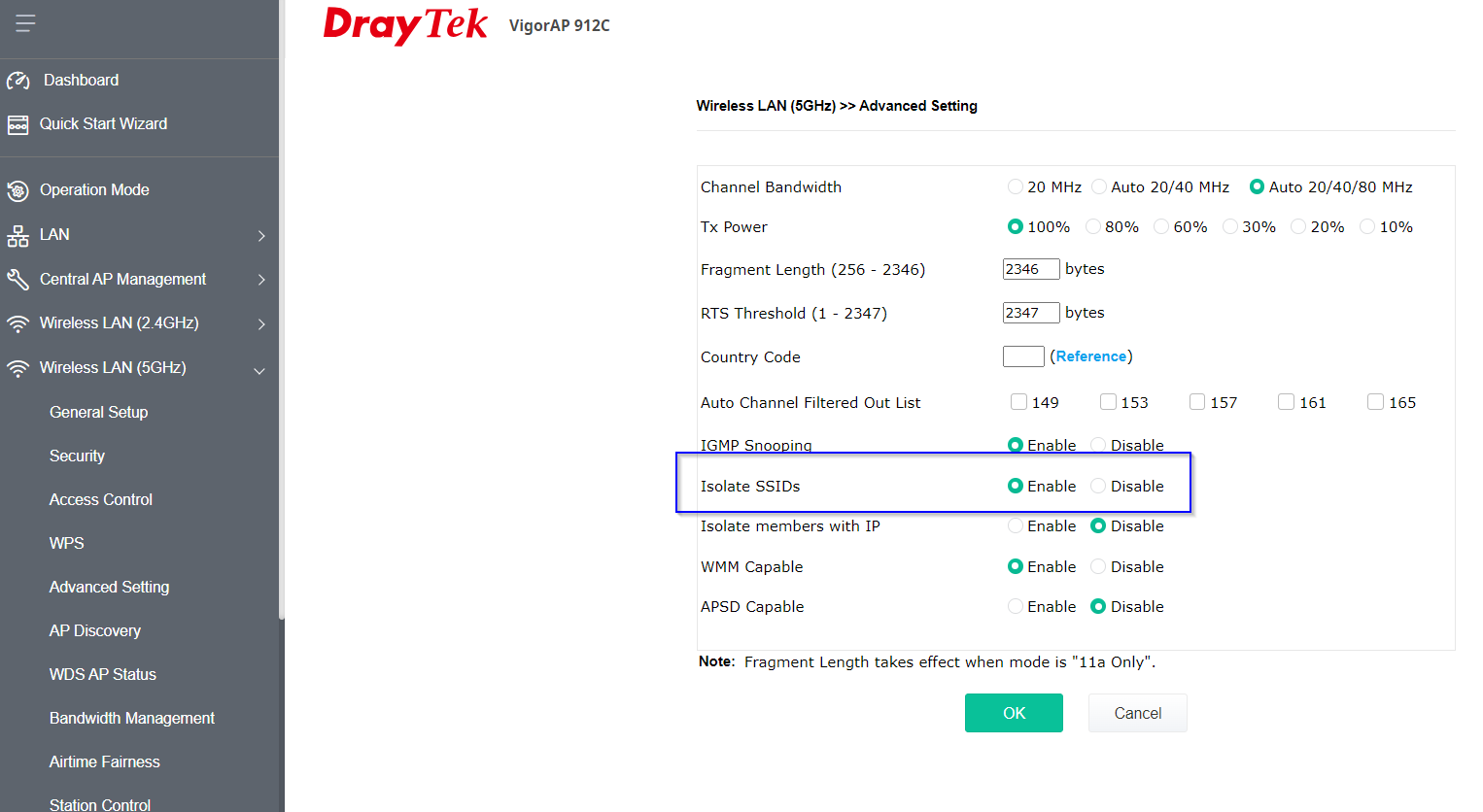 VigorAP Isolate 2.4GHz and 5GHz bands，印表機連線在2.4G wifi 無線網路，電腦在 5G wi-fi，Isolate SSIDs - 裕笠科技 ...